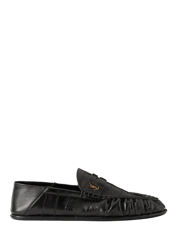 Saint Laurent Collapsible-heel Logo-embellished Eel Loafers - Black