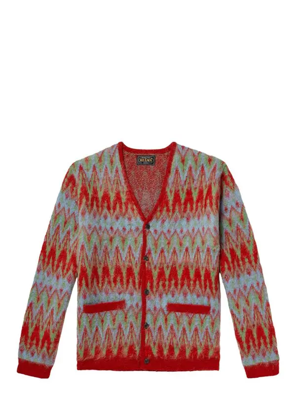 BEAMS Jacquard-knit Cardigan - Red