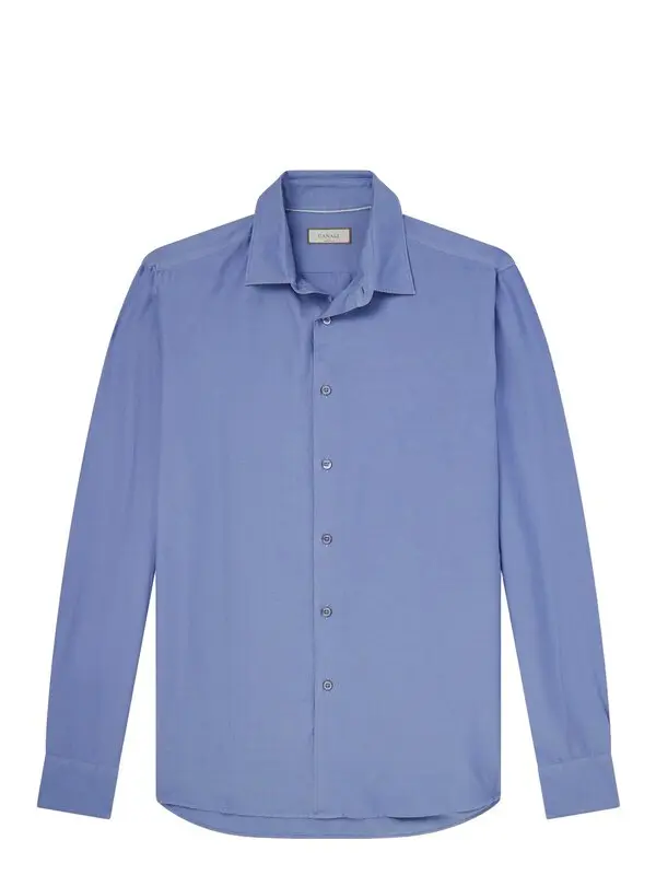 Canali Garment-dyed Cotton And Silk-blend Shirt - Blue