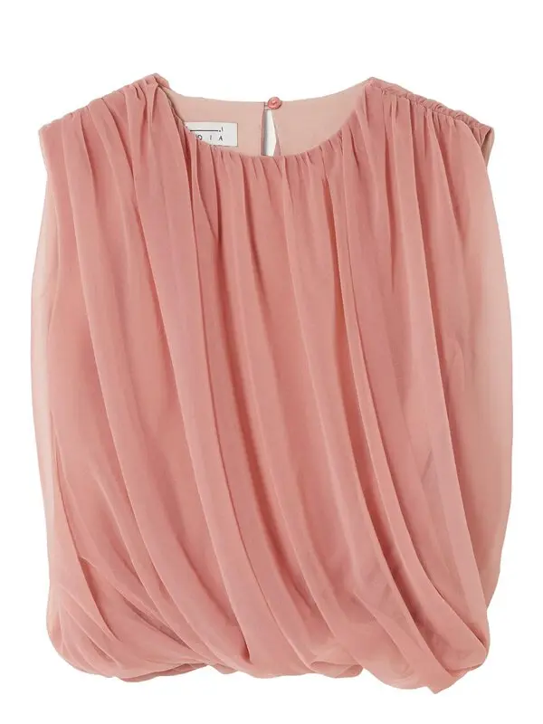 ABADIA Gathered Chiffon Top - Pink