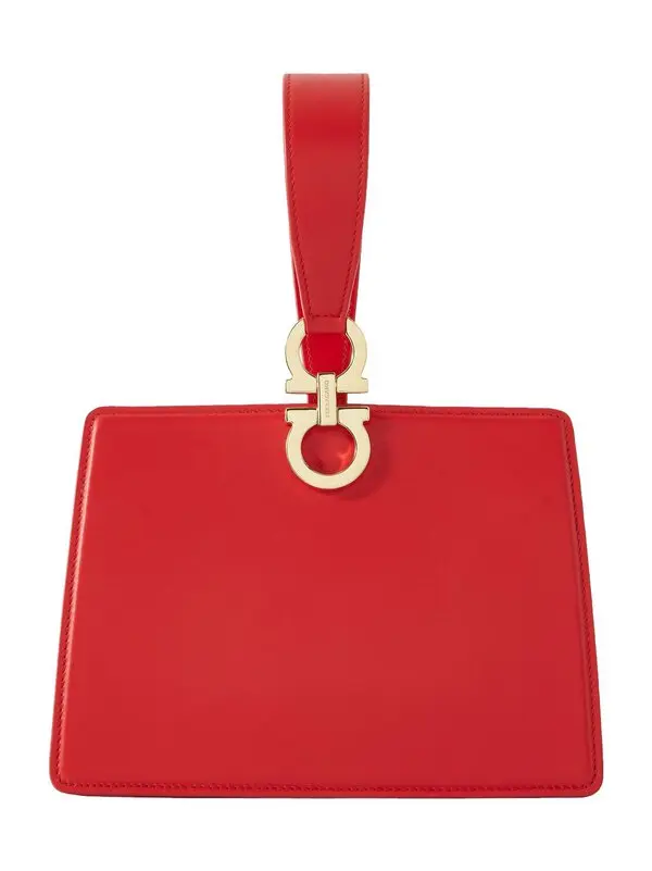 FERRAGAMO Mini Embellished Glossed-leather Clutch - Red