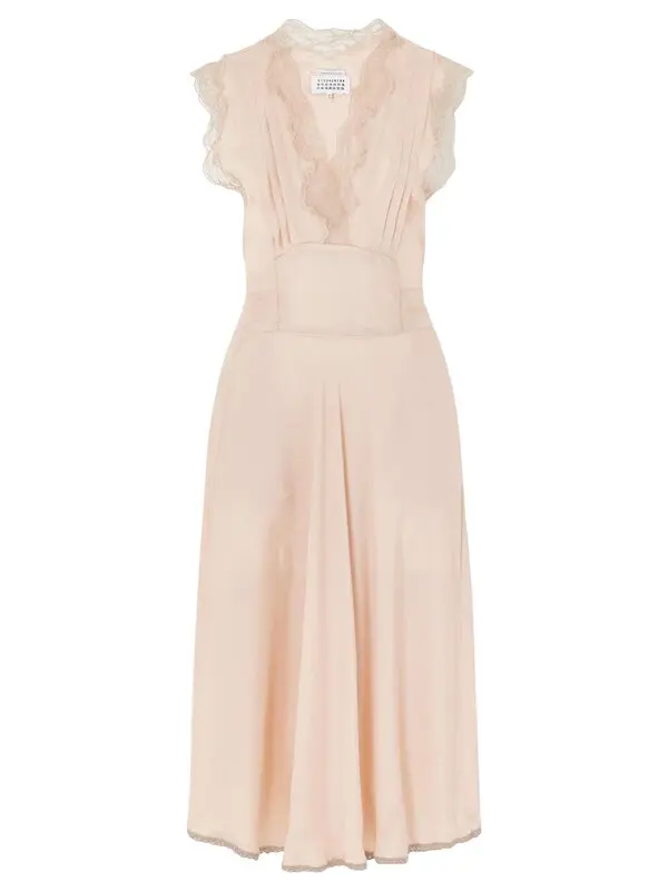 MAISON MARGIELA Lace-trimmed Satin Midi Dress - Pastel Pink