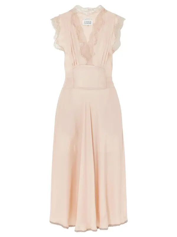 MAISON MARGIELA Lace-trimmed Satin Midi Dress - Pink