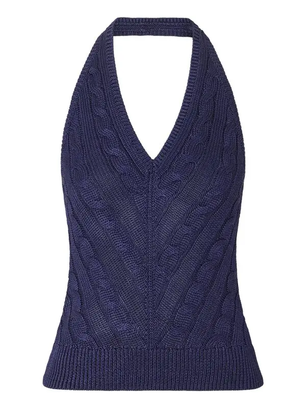 Ralph Lauren Cable-knit Silk Halterneck Top - Blue