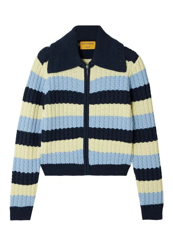 Guest In Residence Kirby Striped Cable-knit Cotton And Silk-blend Jacket - Multi