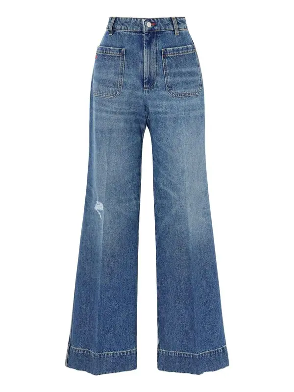 Victoria Beckham Alina Distressed High-rise Wide-leg Jeans - Mid Denim