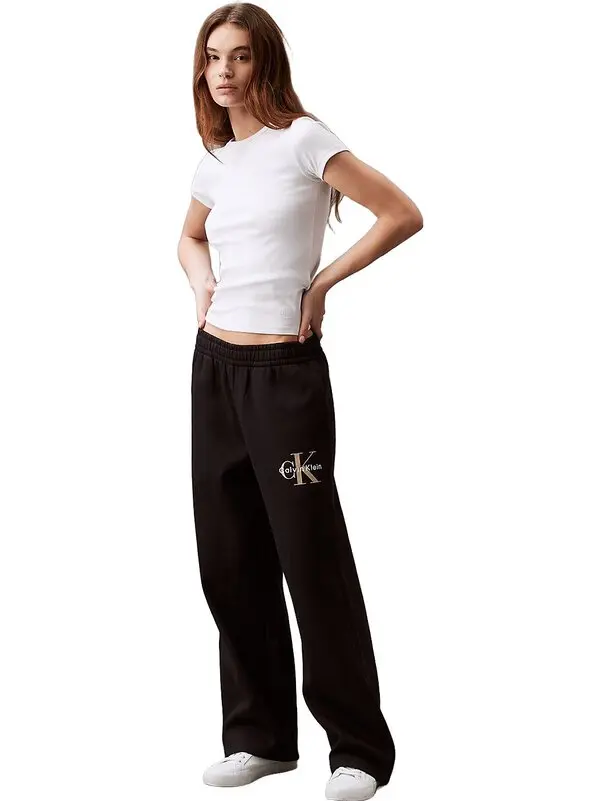 Calvin Klein Monogram Logo Fleece Wide Leg Sweatpants - Black Beauty