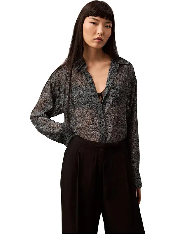 Calvin Klein Chiffon Printed Relaxed Button-down Shirt - Black Beauty