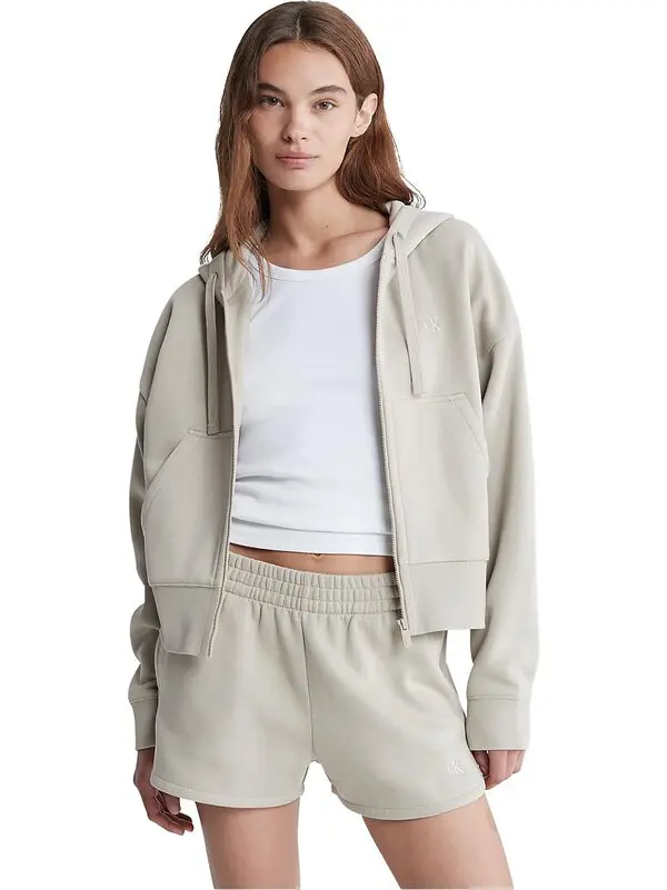 Calvin Klein Archive Logo Fleece Zip Hoodie - Plaza Taupe