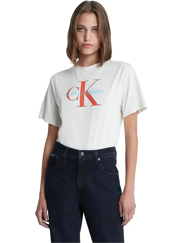 Calvin Klein Monogram Logo Boxy Crewneck T-shirt - Chalk