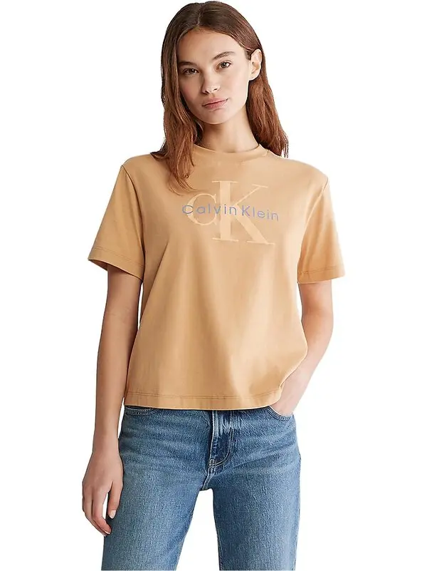 Calvin Klein Monogram Logo Boxy Crewneck T-shirt - Iced Coffee