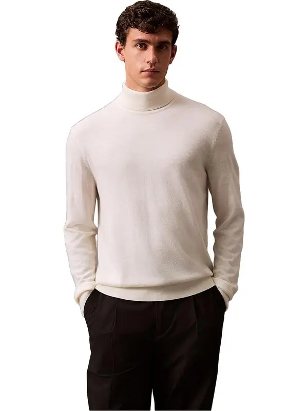 Calvin Klein Merino Wool Blend Turtleneck Sweater - Antique White