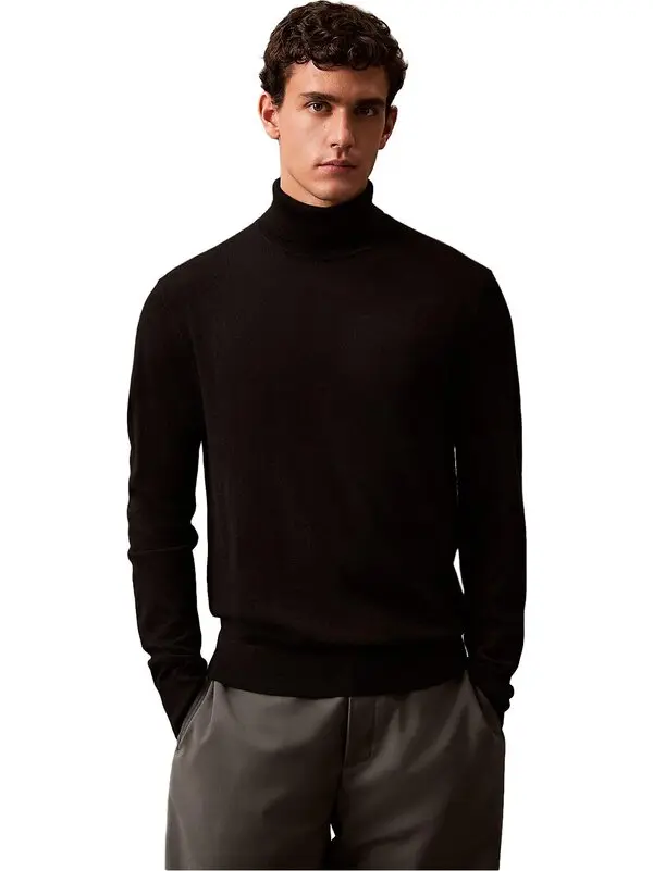 Calvin Klein Merino Wool Blend Turtleneck Sweater - Black