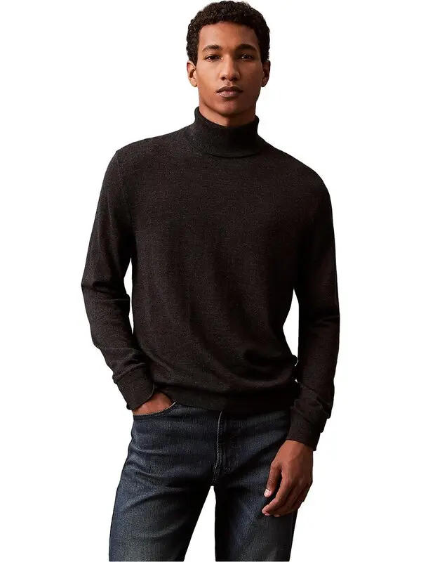 Calvin Klein Merino Wool Blend Turtleneck Sweater - Gunmetal Heather