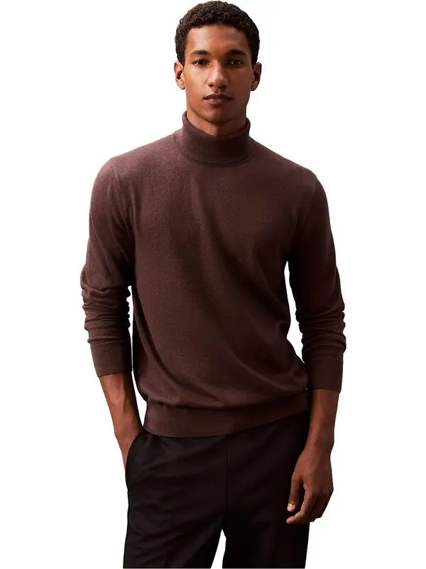 Calvin Klein Merino Wool Blend Turtleneck Sweater - Raisin