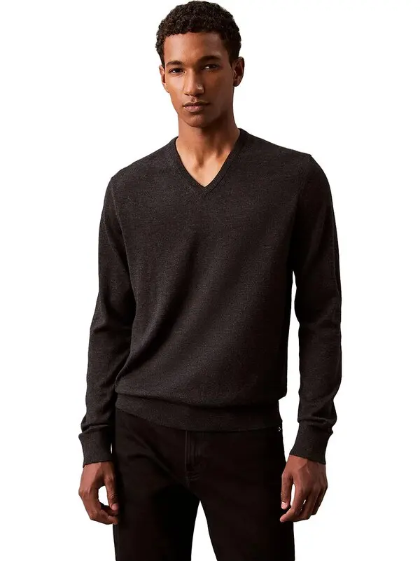Calvin Klein Extra Fine Merino Blend V-neck Sweater - Gunmetal Htr