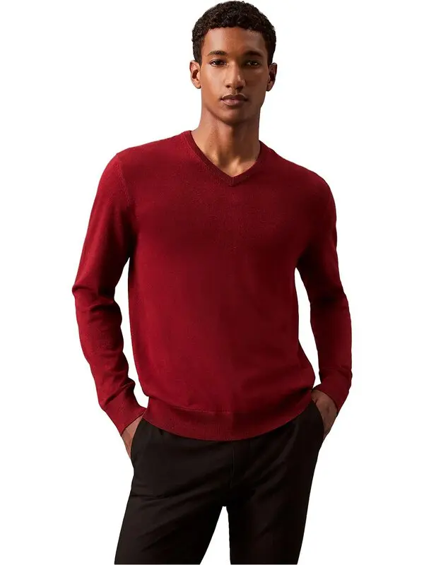 Calvin Klein Extra Fine Merino Blend V-neck Sweater - Syrah