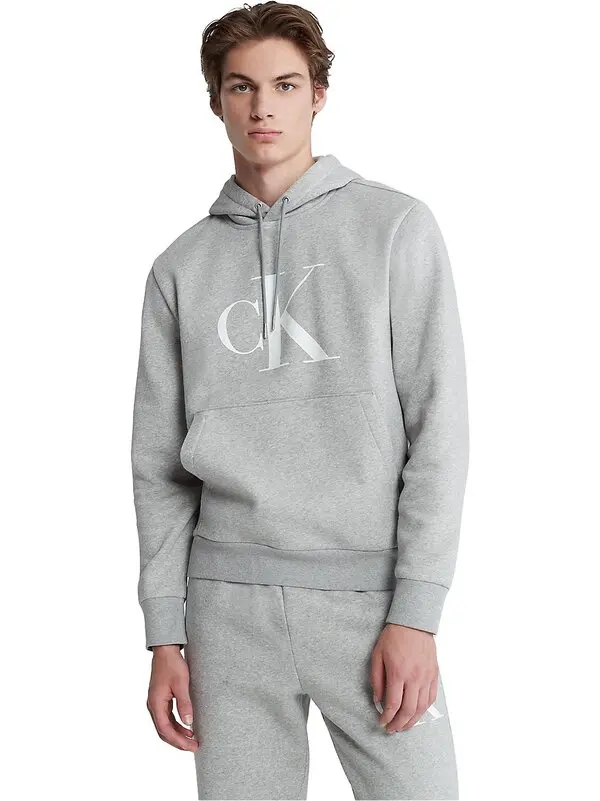Calvin Klein Monogram Logo Fleece Hoodie - Heroic Grey Heather