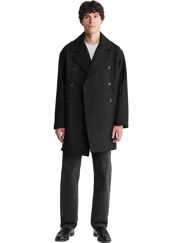 Calvin Klein Wool Blend Double-breasted Pea Coat - Black Beauty