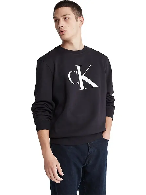 Calvin Klein Monogram Logo Fleece Crewneck Sweatshirt - Black Beauty