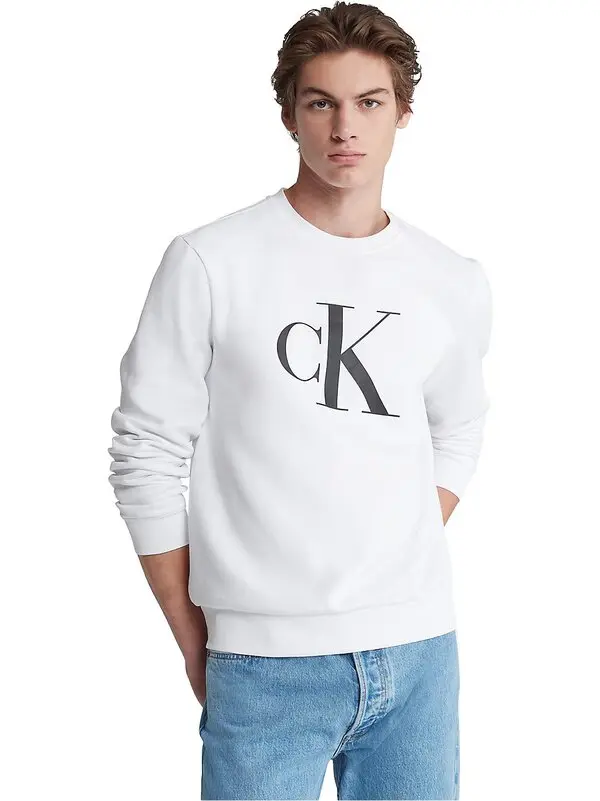 Calvin Klein Monogram Logo Fleece Crewneck Sweatshirt - Brilliant White