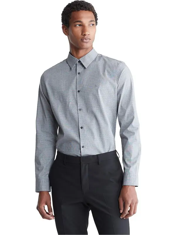Calvin Klein Plaid Slim Stretch Button-down Shirt - Black
