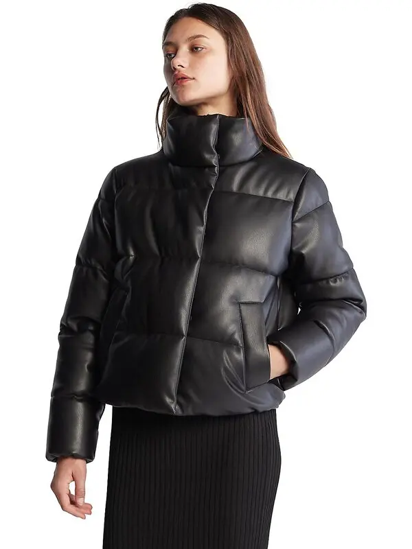Calvin Klein Faux Leather Puffer Jacket - Black