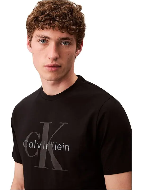 Calvin Klein Metallic Monogram Logo Crewneck T-shirt - Black Beauty