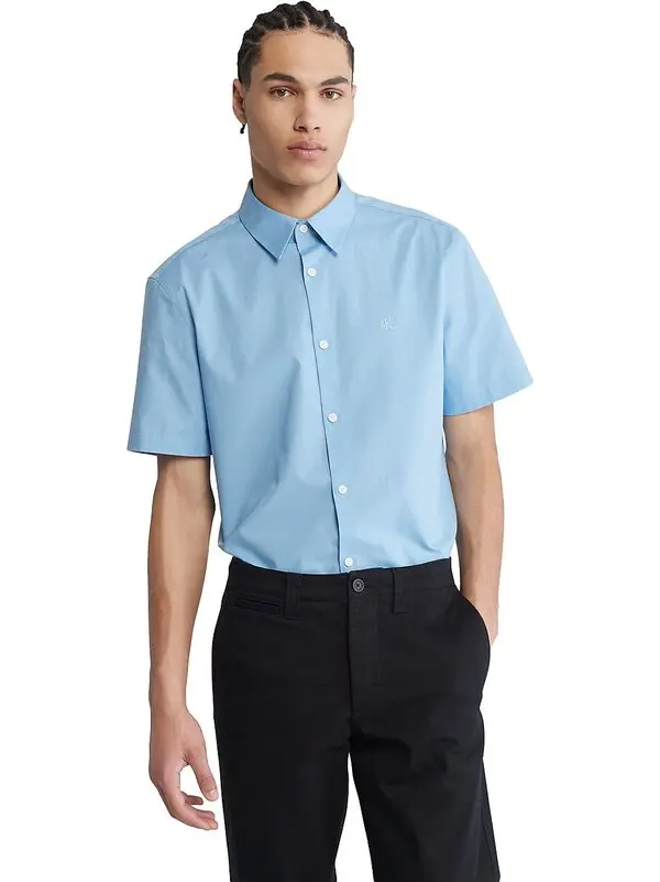 Calvin Klein Stretch Cotton Slim Fit Short Sleeve Shirt - Blissful Blue