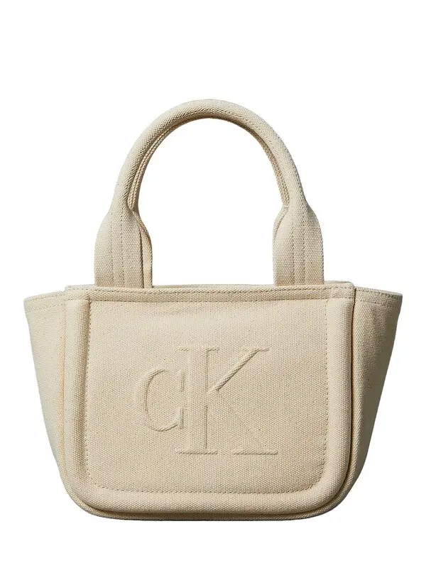 Calvin Klein Canvas Embossed Monogram Logo Mini Tote Bag - Natural Canvas