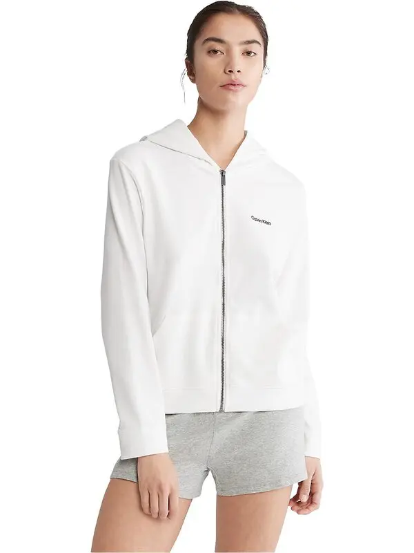 Calvin Klein Icon Cotton Modal Lounge Full Zip Hoodie - Classic White