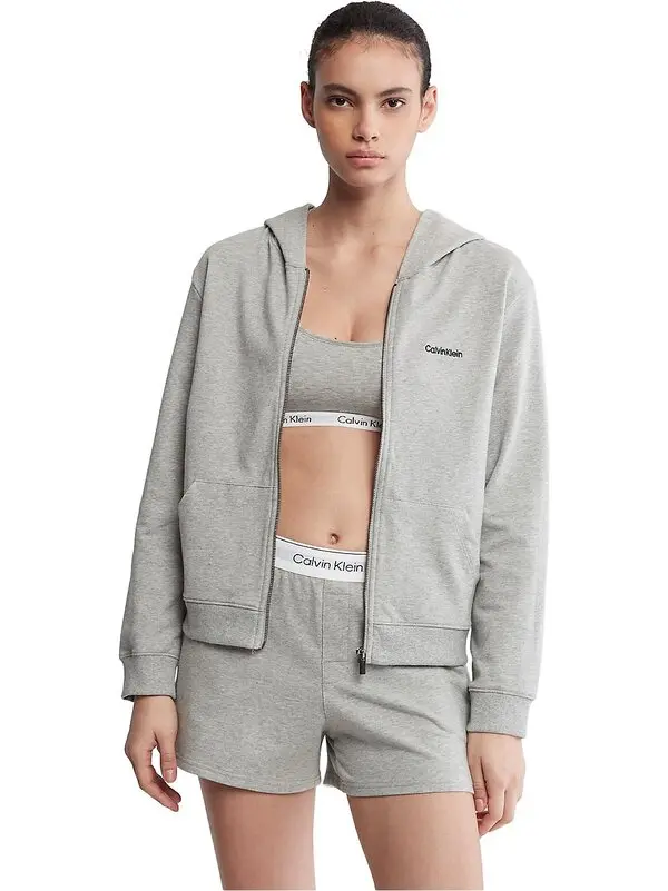 Calvin Klein Icon Cotton Modal Lounge Full Zip Hoodie - Grey Heather