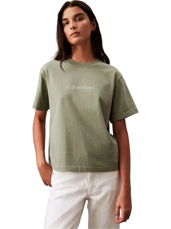 Calvin Klein Standard Logo Boxy Fit Crewneck T-shirt - Cabana Green