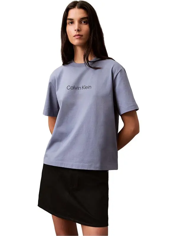 Calvin Klein Standard Logo Boxy Fit Crewneck T-shirt - Executive Blue