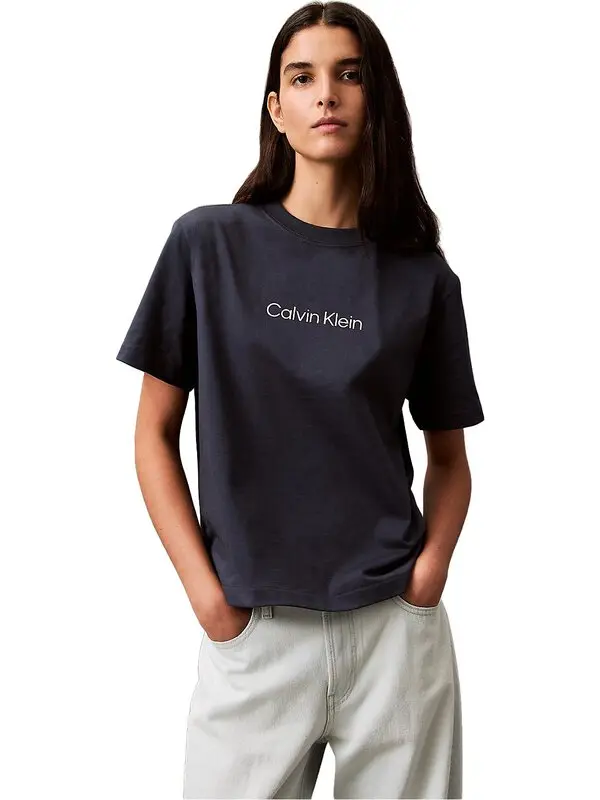 Calvin Klein Standard Logo Boxy Fit Crewneck T-shirt - Ink