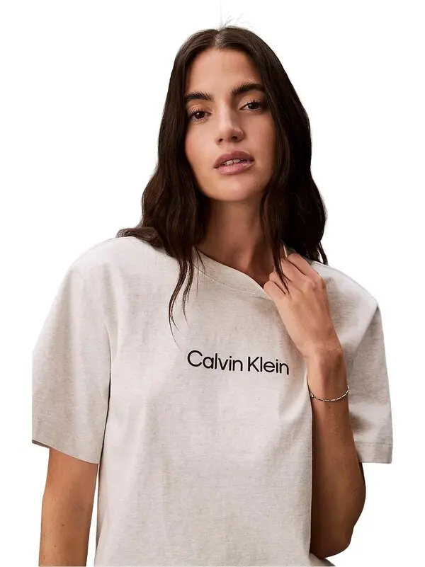 Calvin Klein Standard Logo Boxy Fit Crewneck T-shirt - Light Grey Heather