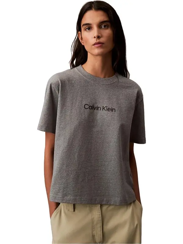 Calvin Klein Standard Logo Boxy Fit Crewneck T-shirt - Medium Grey Heather