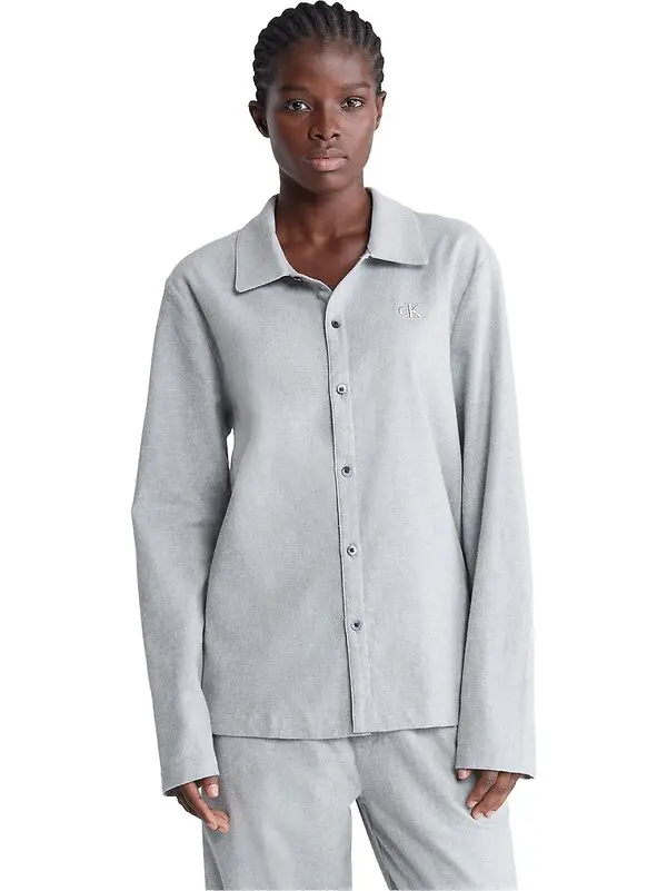 Calvin Klein Pure Flannel Sleep Button-down Shirt - Grey Heather