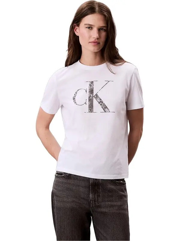 Calvin Klein Printed Monogram Logo Tee - Brilliant White