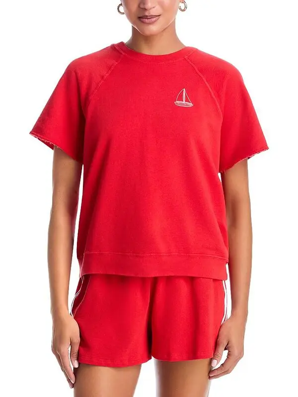 Aqua Julia Sail Boat Short Sleeve Sweatshirt - Red