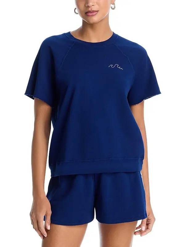 Aqua Julia Wave Short Sleeve Sweatshirt - Tide