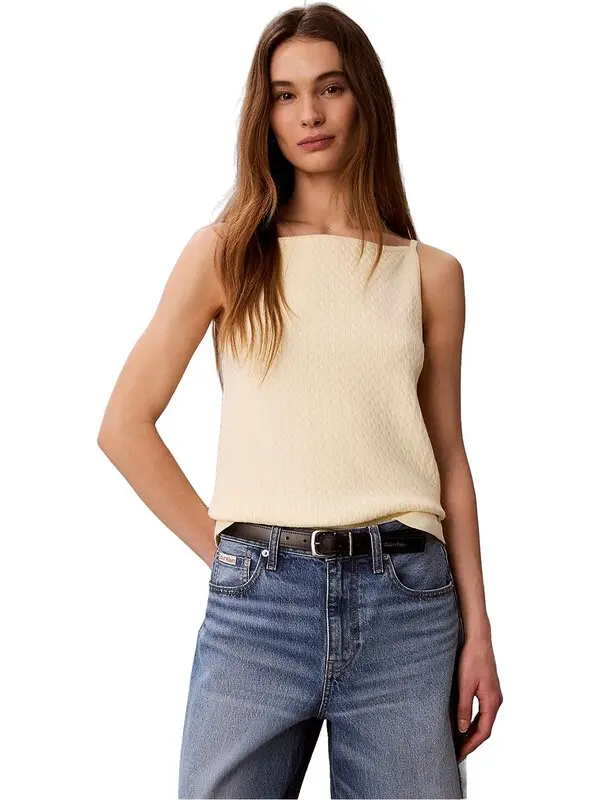 Calvin Klein Woven Monologo Cable Knit Tank - Pear Sorbet