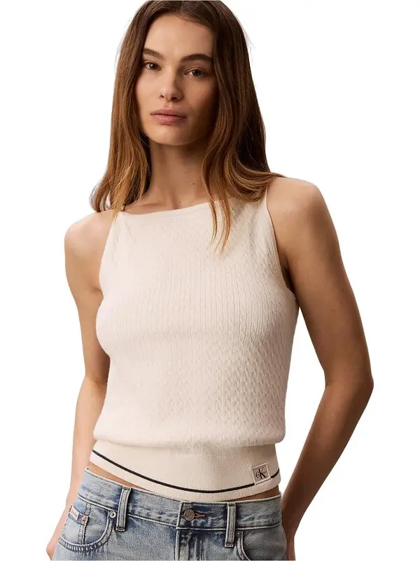 Calvin Klein Woven Monologo Cable Knit Tank - Tofu