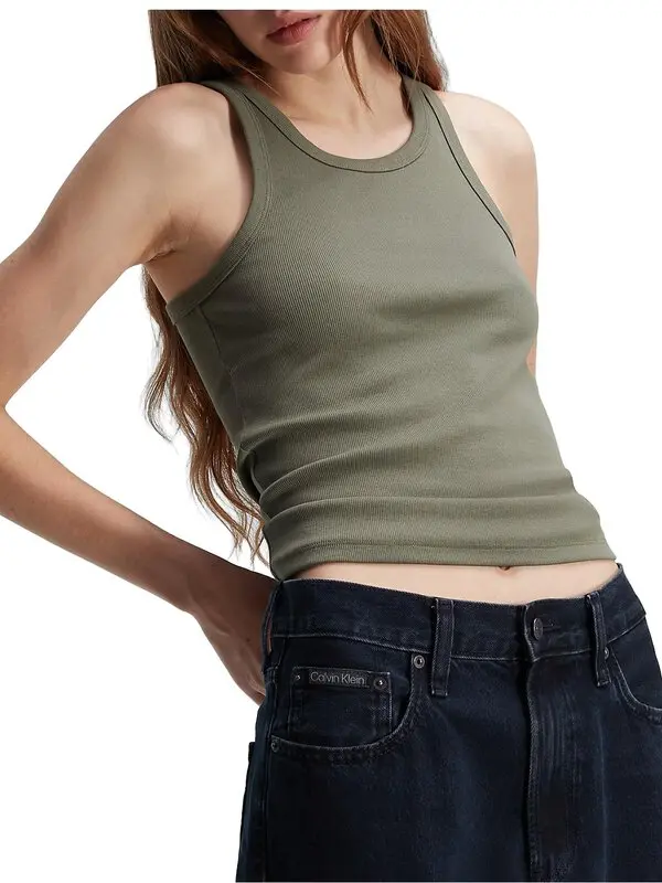 Calvin Klein Cotton Contour Rib Tank - Dusty Olive