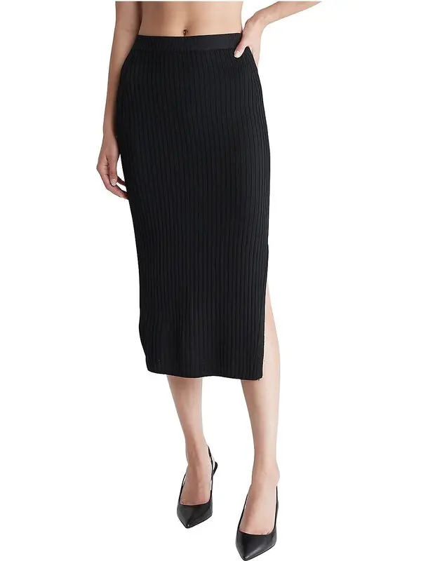 Calvin Klein Ribbed Open Hem Skirt - Black