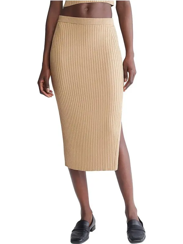 Calvin Klein Ribbed Open Hem Skirt - Cornstalk