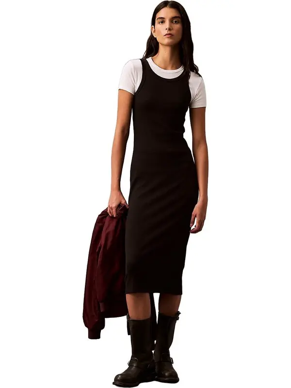 Calvin Klein Cotton Contour Rib Tank Dress - Black Beauty