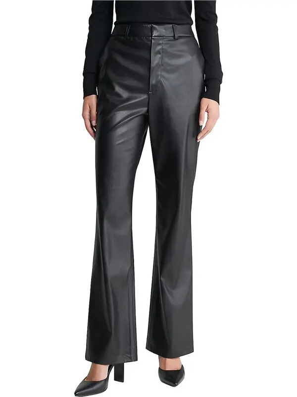 Calvin Klein Faux Leather Flared Pants - Black Beauty