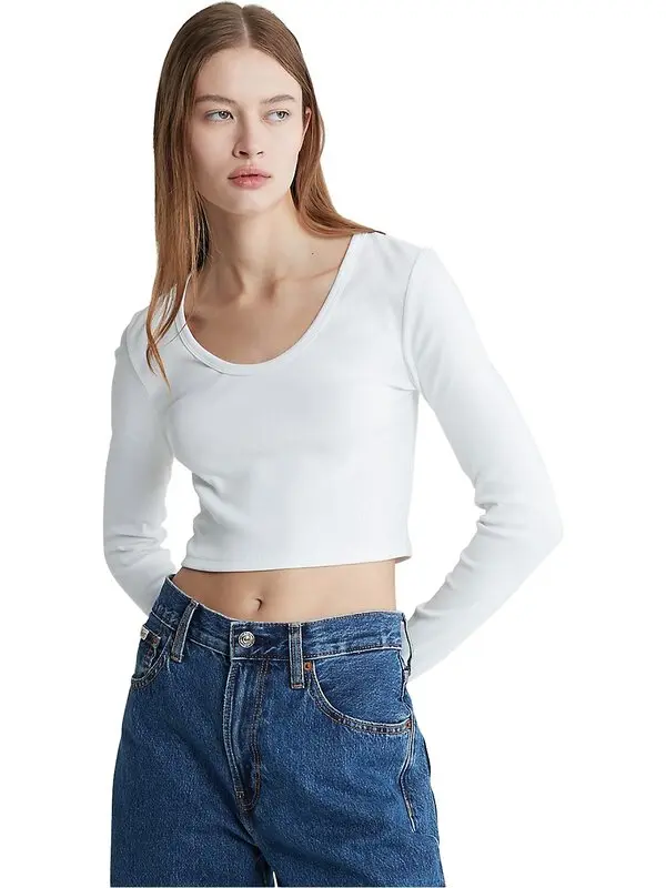 Calvin Klein Cotton Contour Rib Cropped Long Sleeve T-shirt - Brilliant White