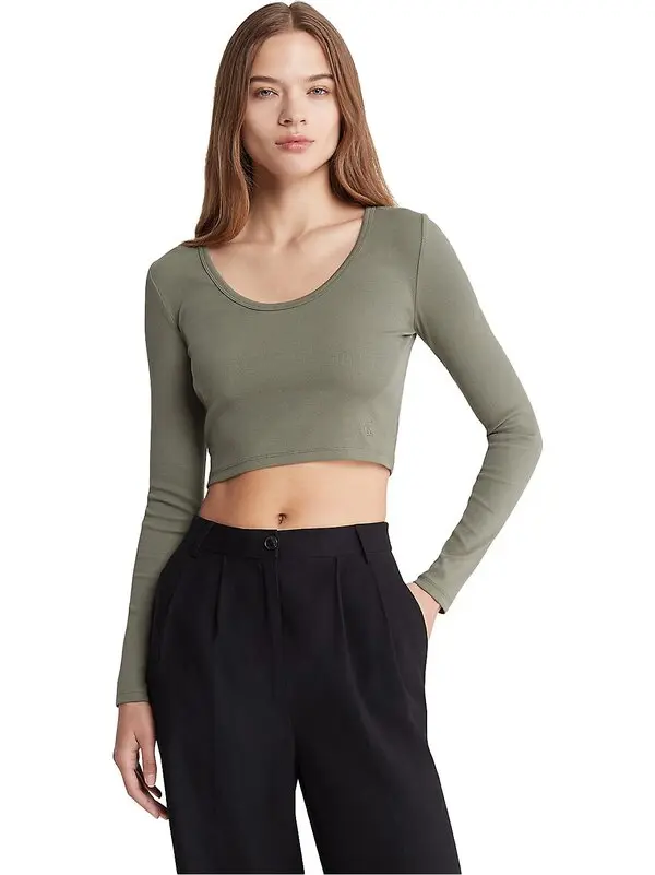 Calvin Klein Cotton Contour Rib Cropped Long Sleeve T-shirt - Dusty Olive